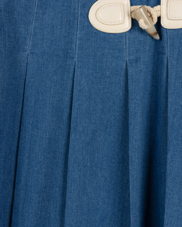 Denim Pleated Toggle Maxi Skirt